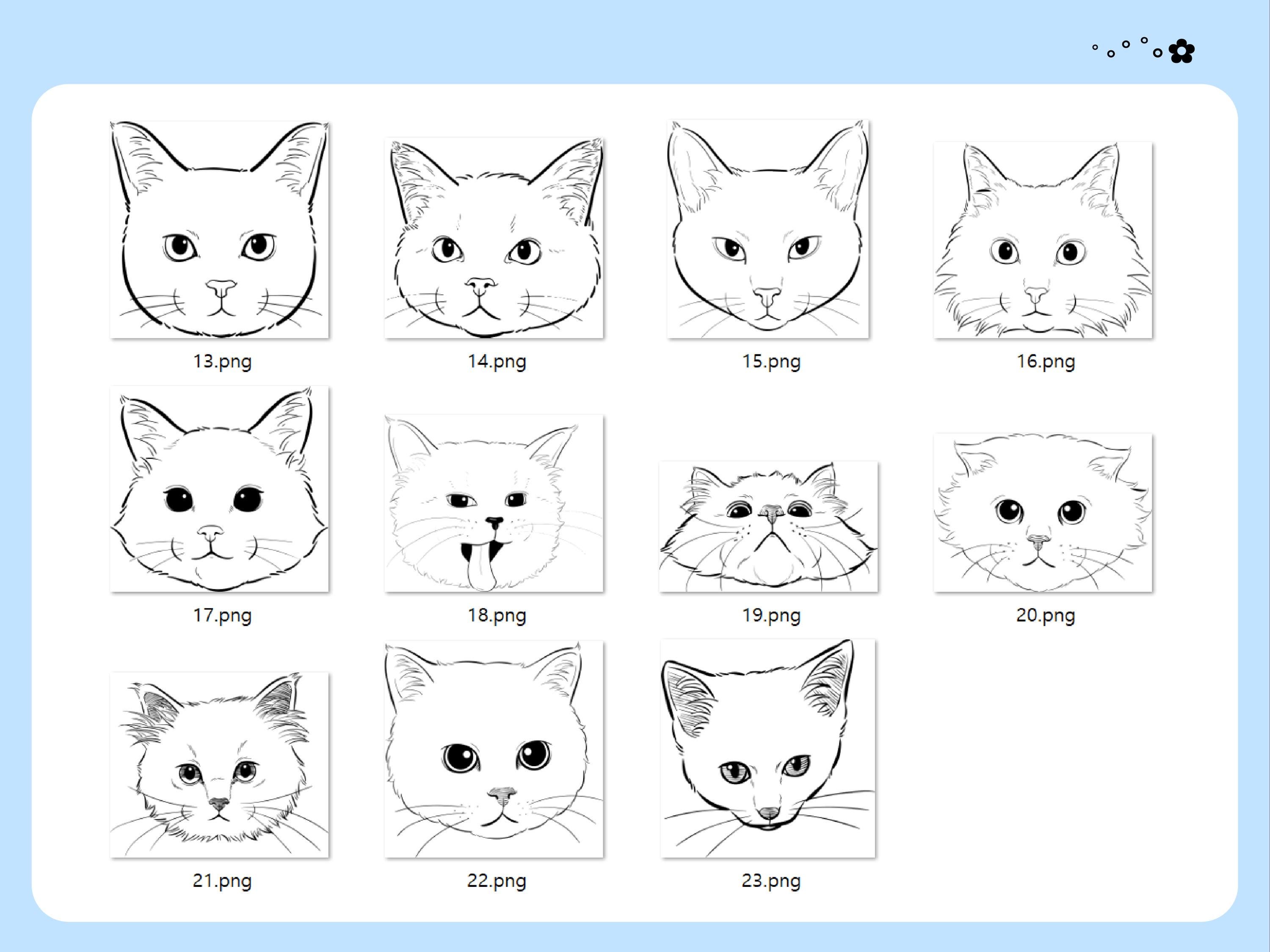 Turkish Angora Cat SVG & PNG Clipart, Domestic Cat Head Face Bundle ...