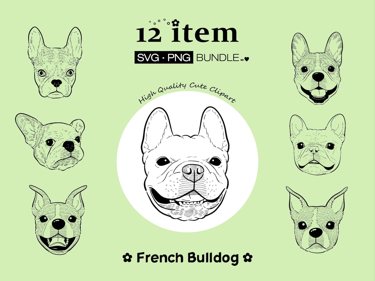 French Bulldog SVG & PNG Clipart, Dog Head Face Bundle, Vector Image ...