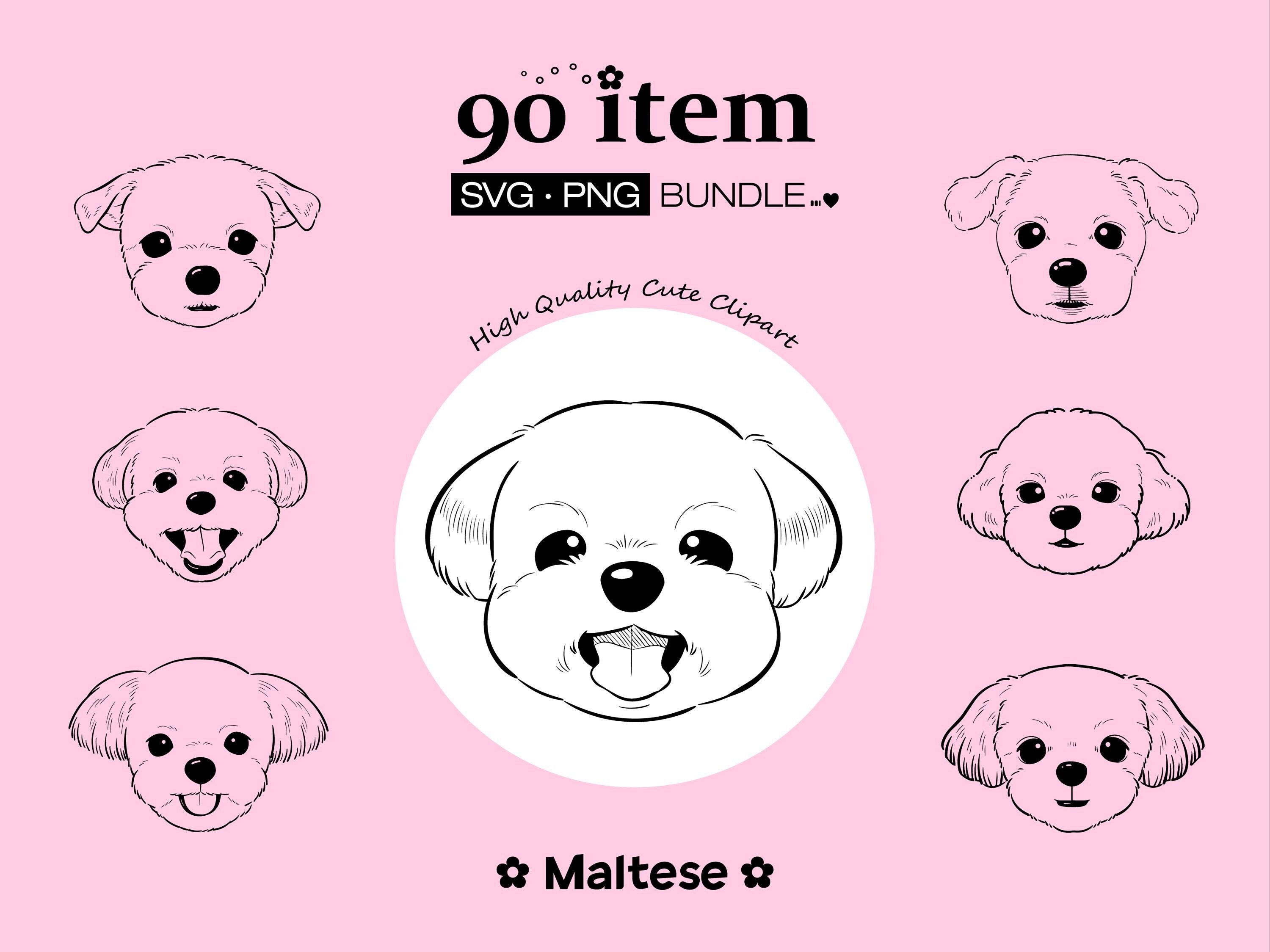 Maltese Face SVG & PNG Clipart, Dog Head Face Bundle, Vector Image ...