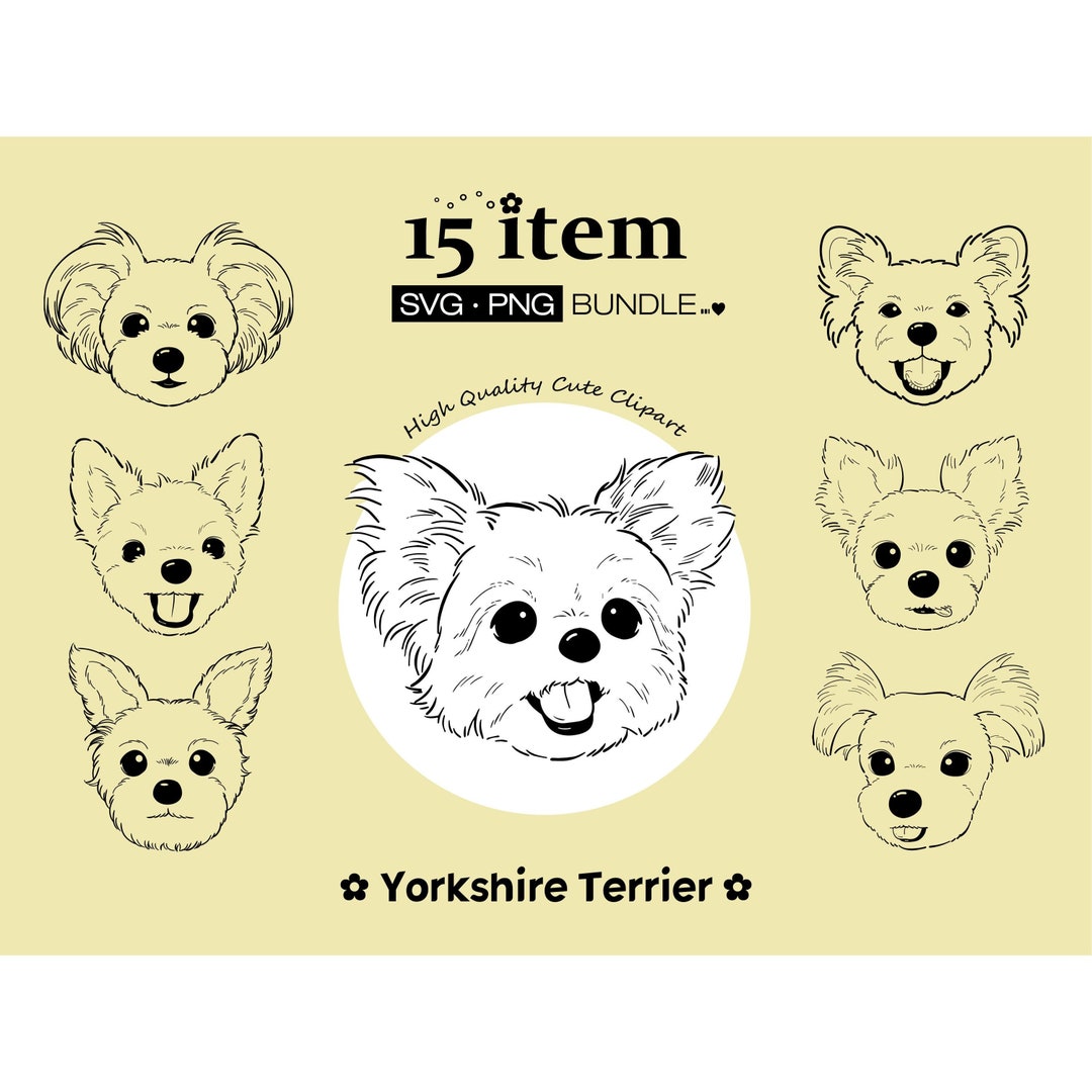 Yorkshire Terrier SVG & PNG Clipart, Dog Head Face Bundle, Vector Image ...