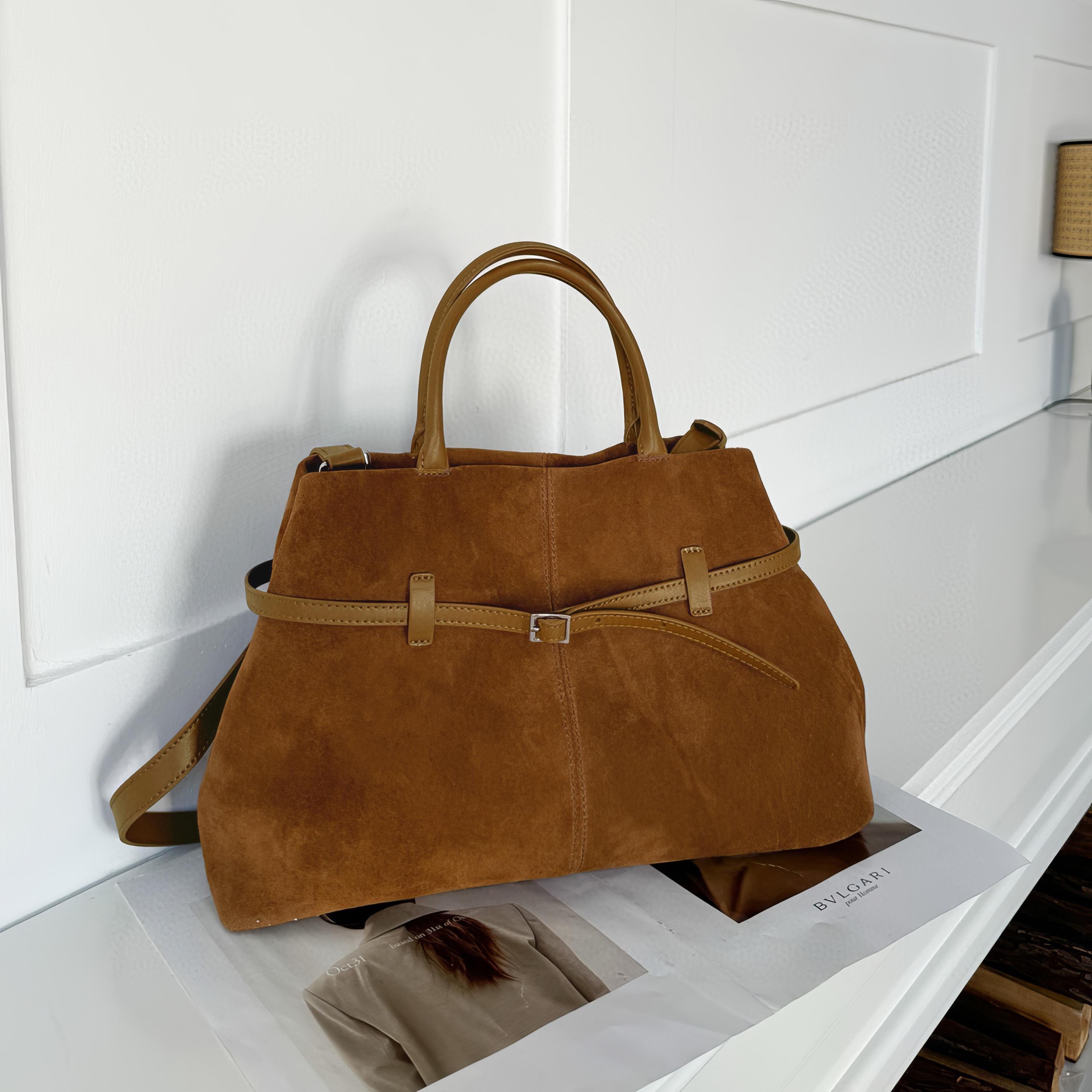 Suede Leather Tote Bag, Minimal Suede Totes, Leather Top Handle Bags ...