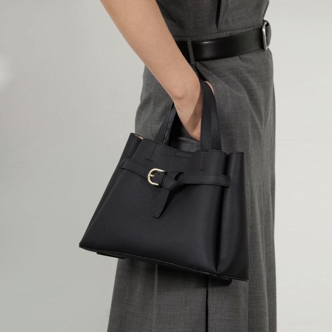 Minimal Leather Top Handle Bag, Small Leather Tote for Women, Genuine ...
