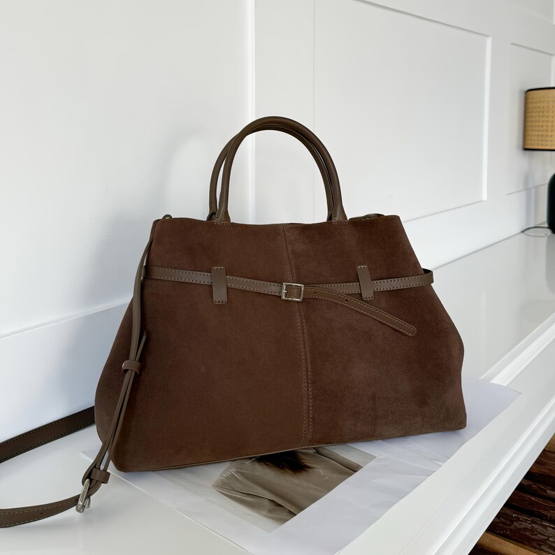 Suede Leather Tote Bag, Minimal Suede Totes, Leather Top Handle Bags ...