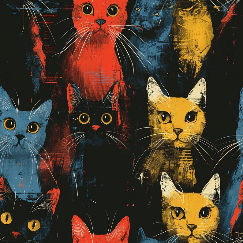 Seamless Patterns - Graffiti Style Cats - Digital Scrapbook Paper - 5 ...