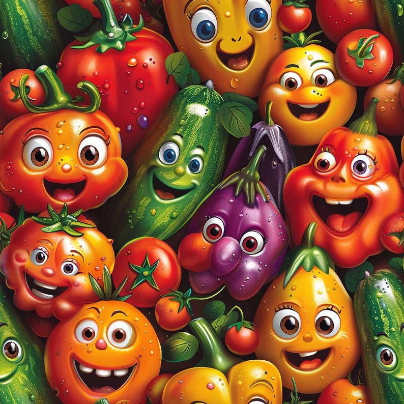 10 CARTOON SMILING VEGETABLE Digital Paper | Commercial Use | Seamless ...