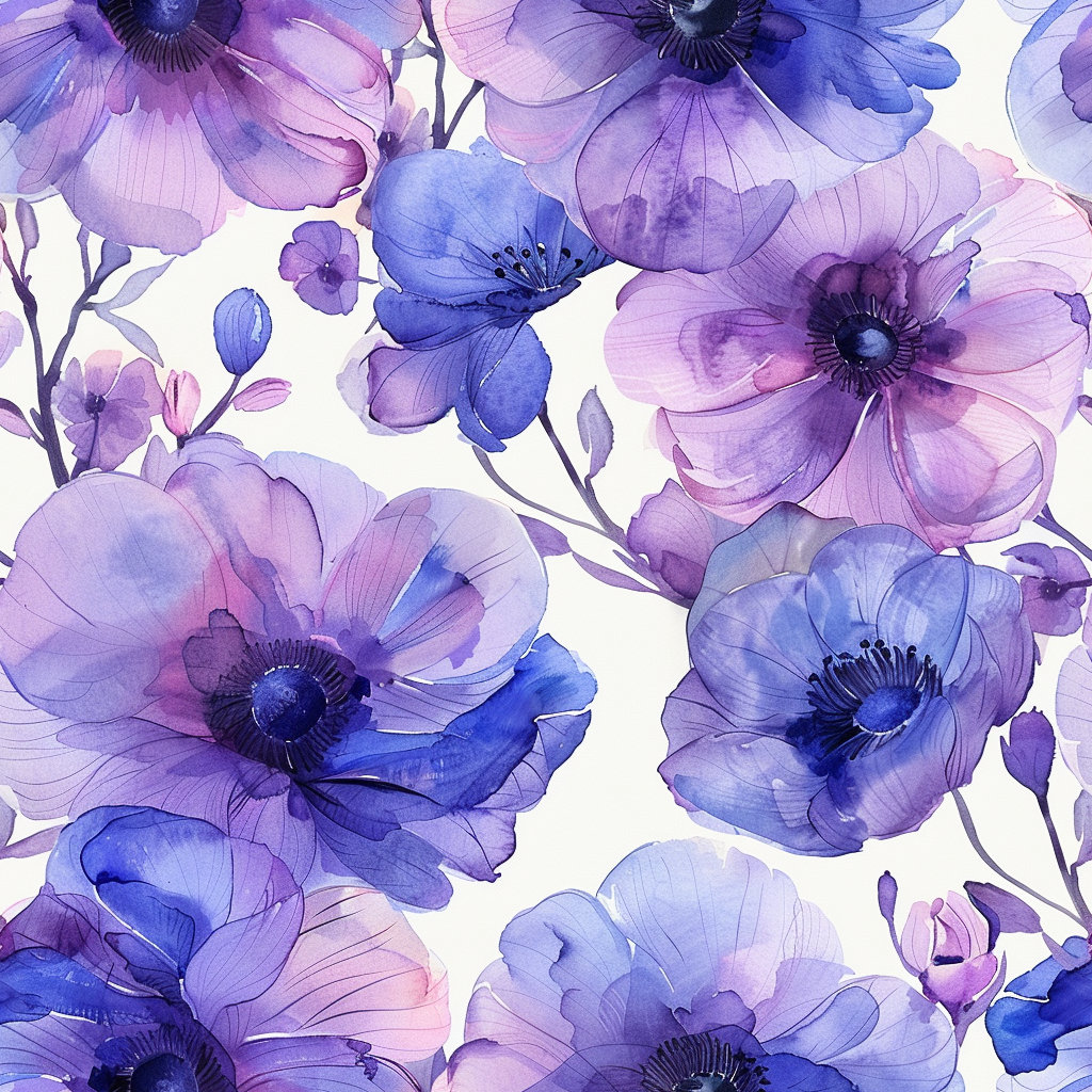 Seamless Patterns Vibrant Purple Flowers - Digital Scrapbook Paper - 4 ...
