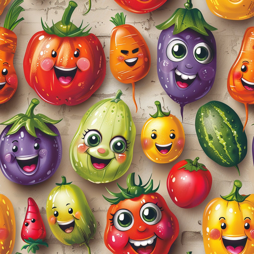 10 CARTOON SMILING VEGETABLE Digital Paper | Commercial Use | Seamless ...