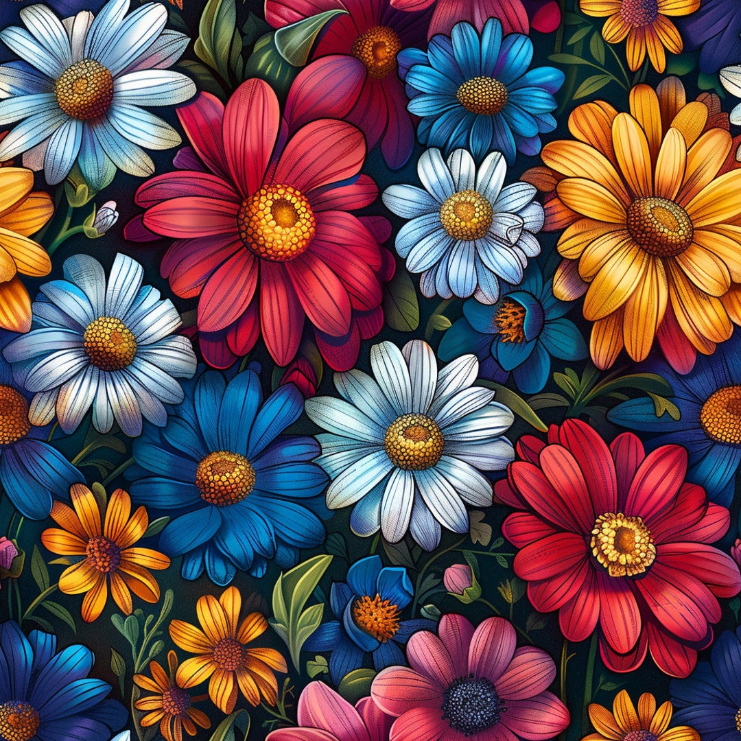 Seamless Patterns - Beautiful Hand Draw Vibrant Flowers - Digital ...