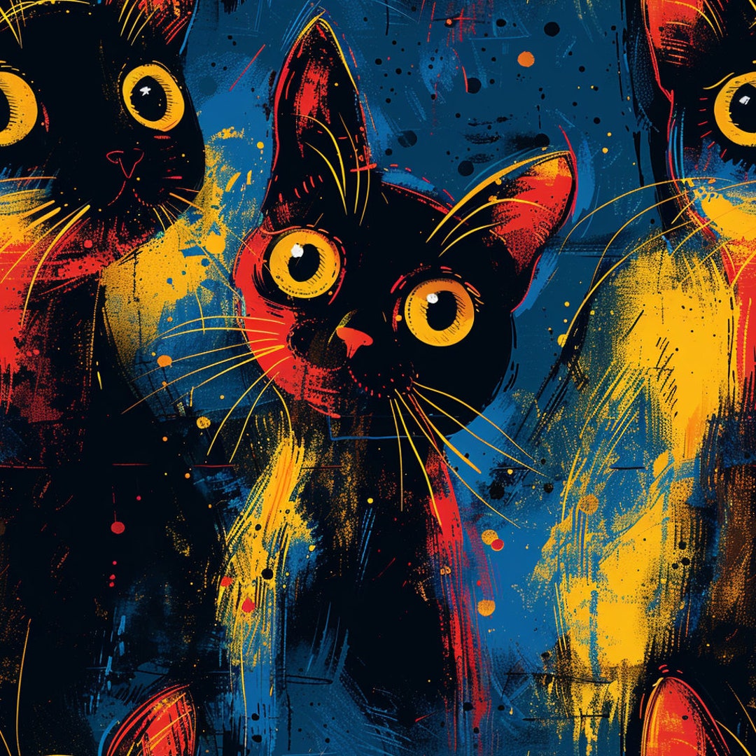 Seamless Patterns - Graffiti Style Cats - Digital Scrapbook Paper - 5 ...