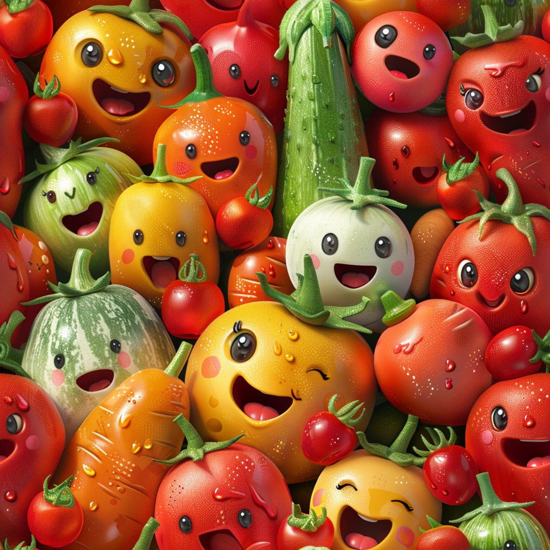 10 CARTOON SMILING VEGETABLE Digital Paper | Commercial Use | Seamless ...