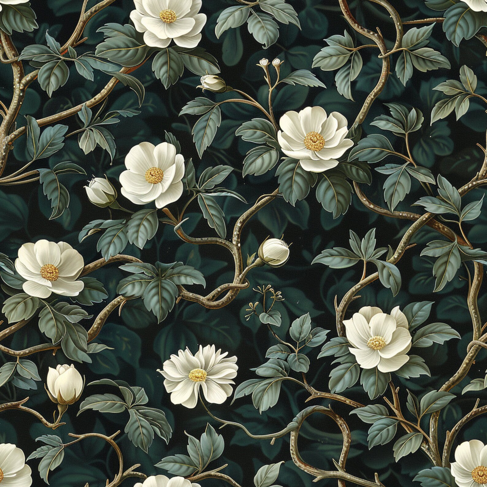 Floral Vine Digital Paper - White Flower Backgrounds - 4 Designs ...