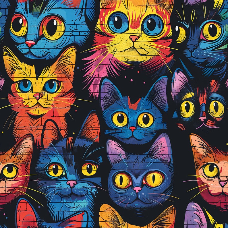 Seamless Patterns - Graffiti Style Cats - Digital Scrapbook Paper - 5 ...