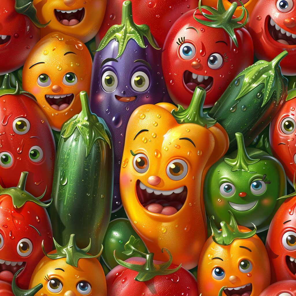 10 CARTOON SMILING VEGETABLE Digital Paper | Commercial Use | Seamless ...