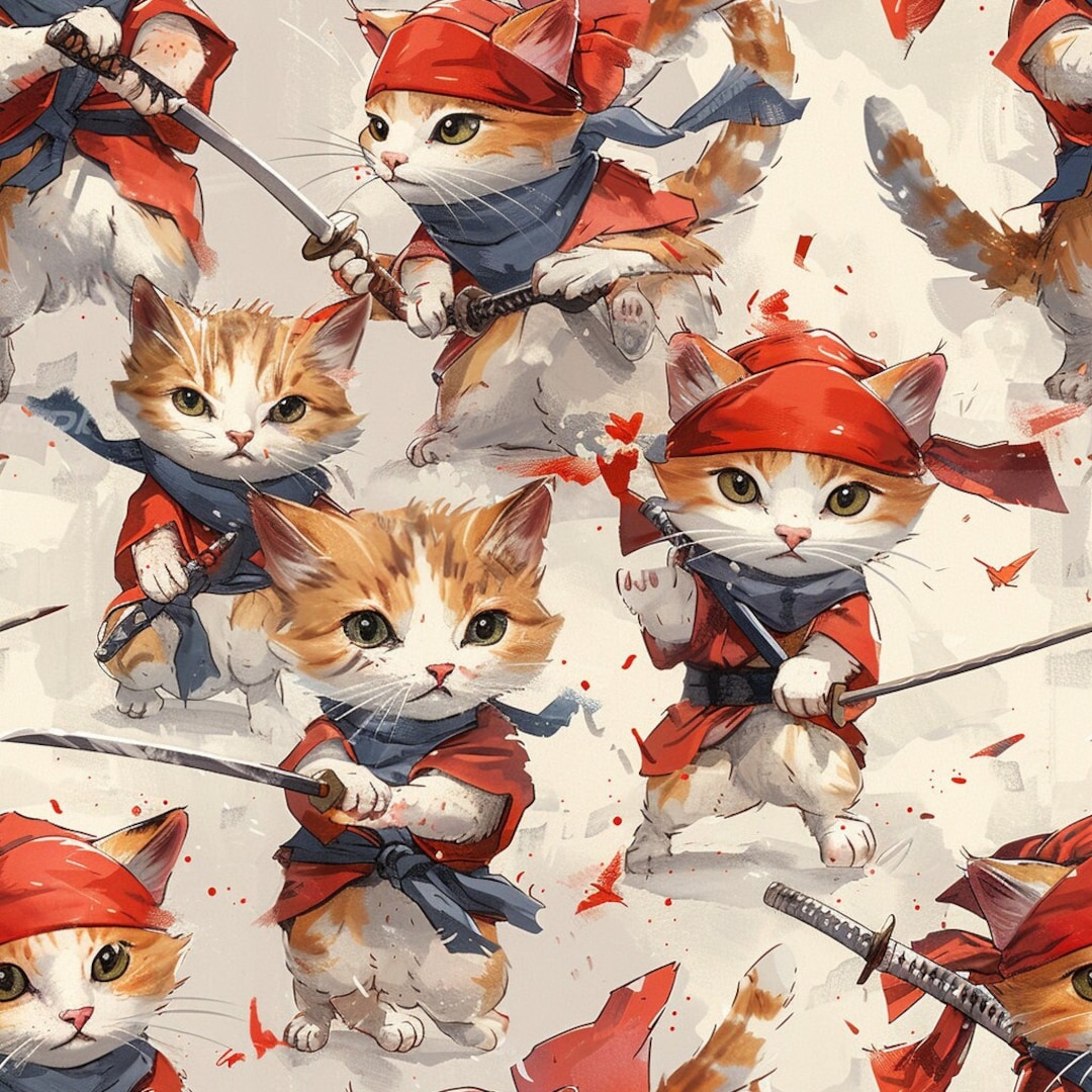 3 SEAMLESS NINJA CAT Paper Cut Style Digital Paper | Commercial Use ...