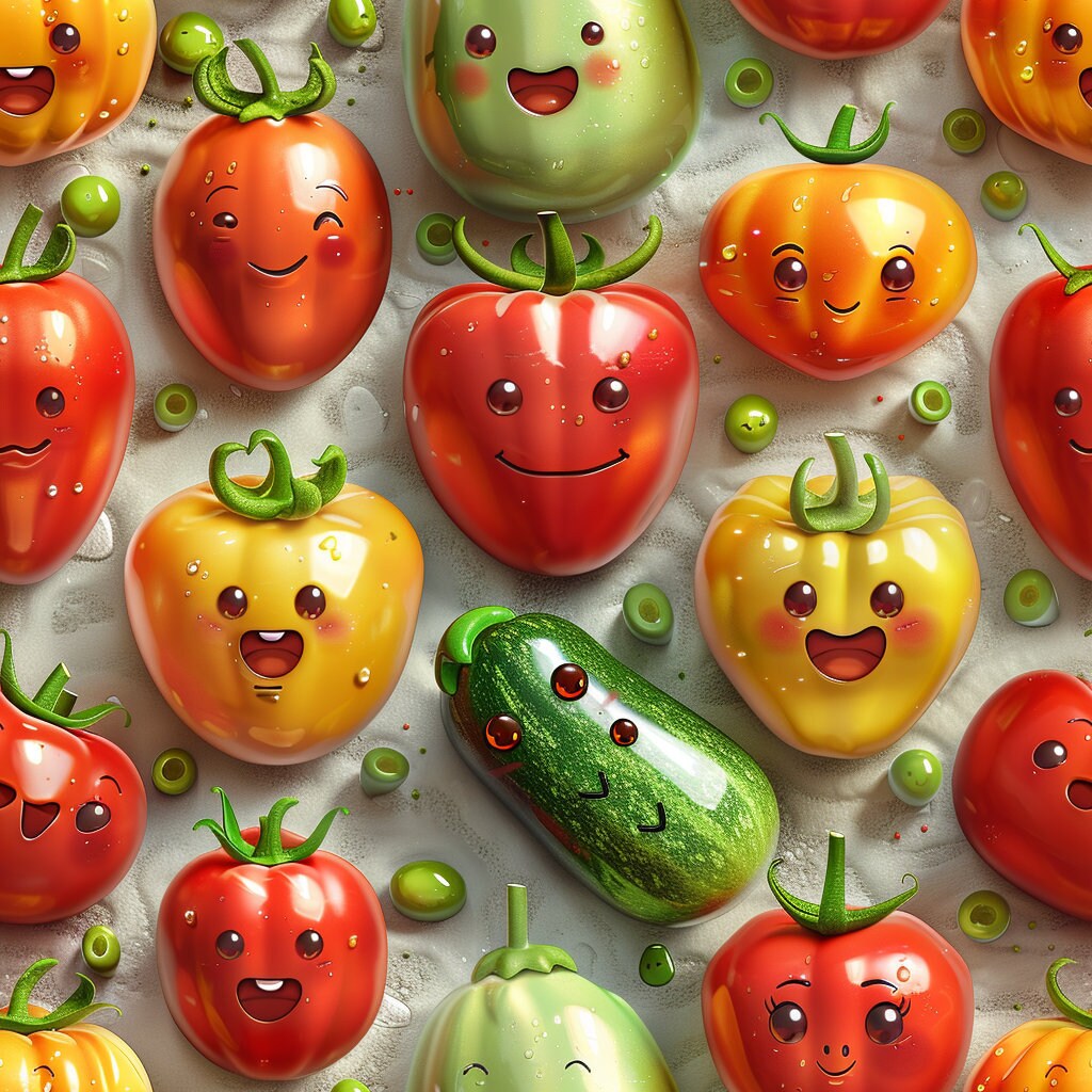 10 CARTOON SMILING VEGETABLE Digital Paper | Commercial Use | Seamless ...