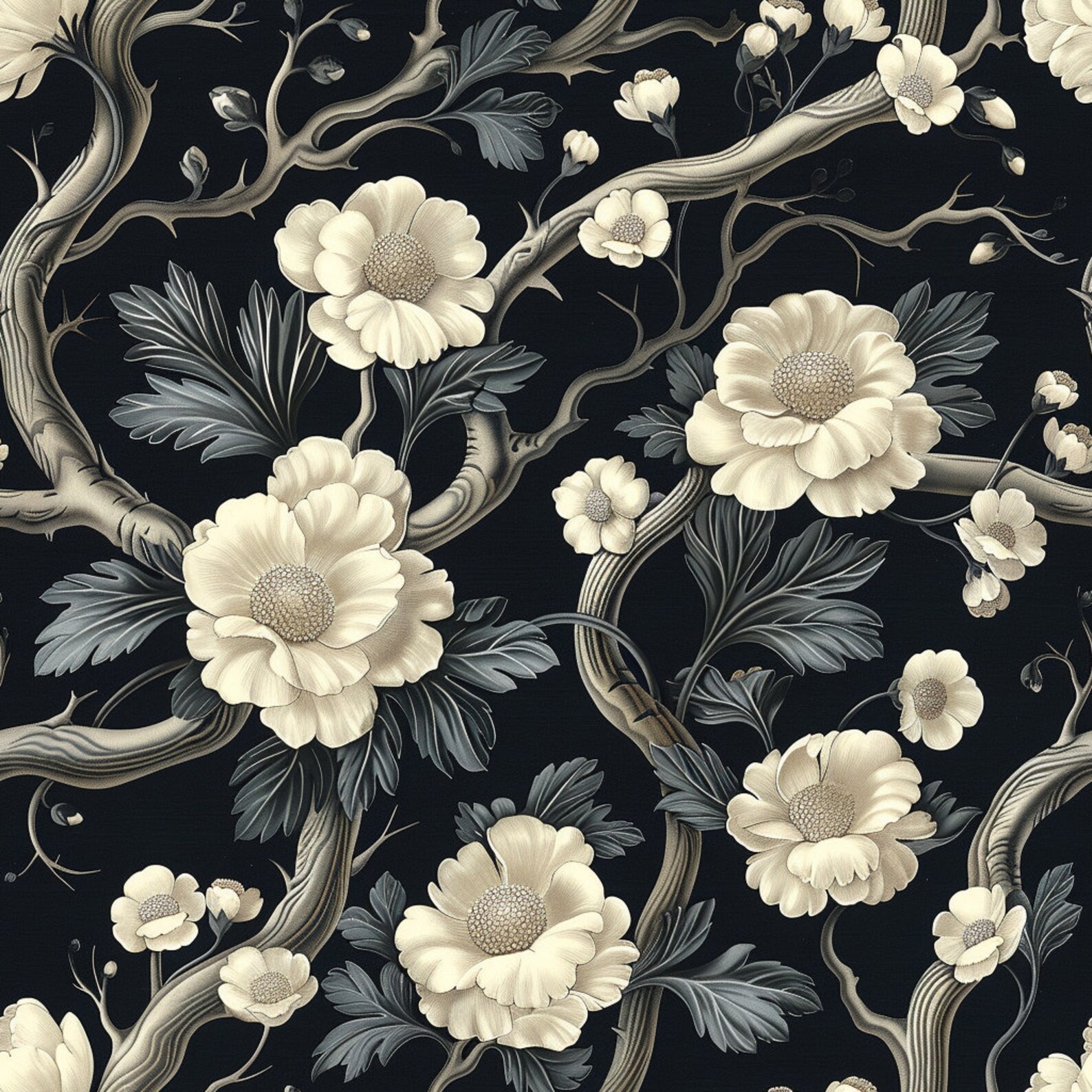 Floral Vine Digital Paper - White Flower Backgrounds - 4 Designs ...