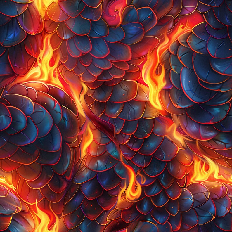 Seamless Patterns - RED DRAGON Hand Drawn Scales - Digital Scrapbook ...