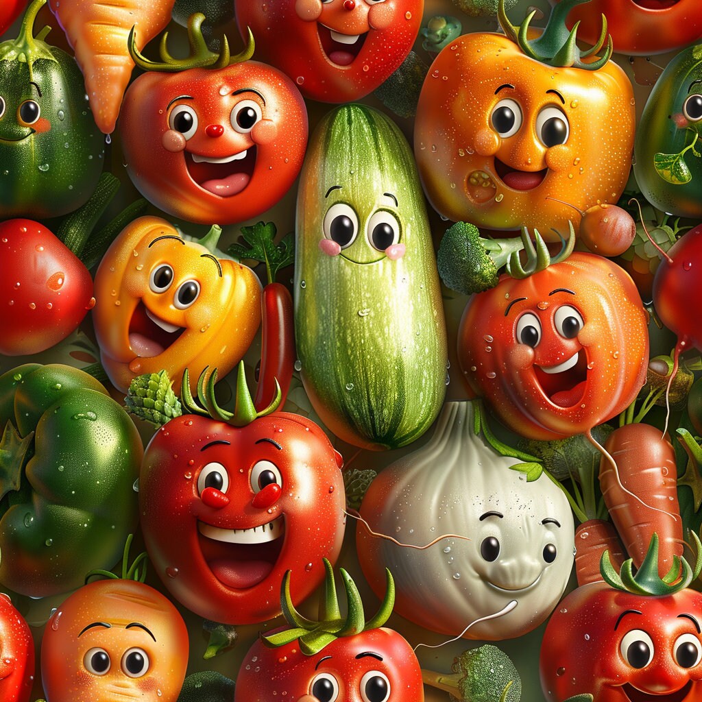 10 CARTOON SMILING VEGETABLE Digital Paper | Commercial Use | Seamless ...