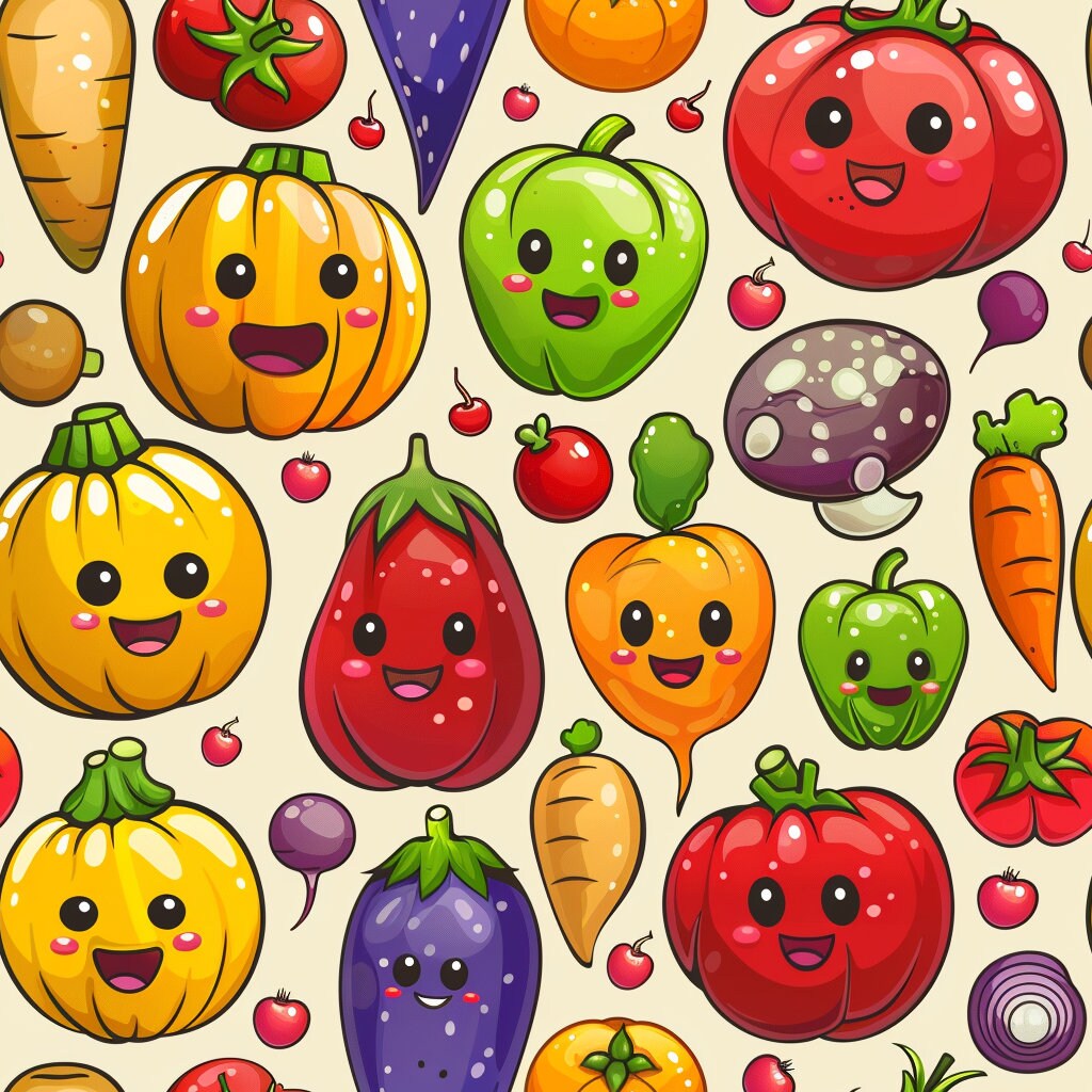 10 CARTOON SMILING VEGETABLE Digital Paper | Commercial Use | Seamless ...