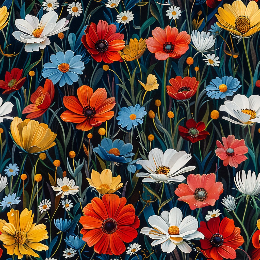 Seamless Patterns - Beautiful Hand Draw Vibrant Flowers - Digital ...