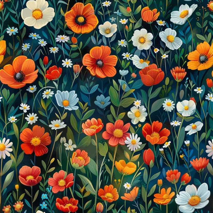 Seamless Patterns - Beautiful Hand Draw Vibrant Flowers - Digital ...