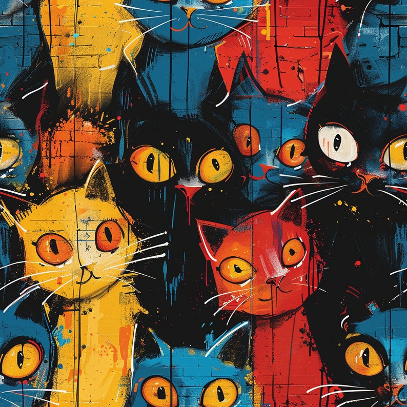 Seamless Patterns - Graffiti Style Cats - Digital Scrapbook Paper - 5 ...