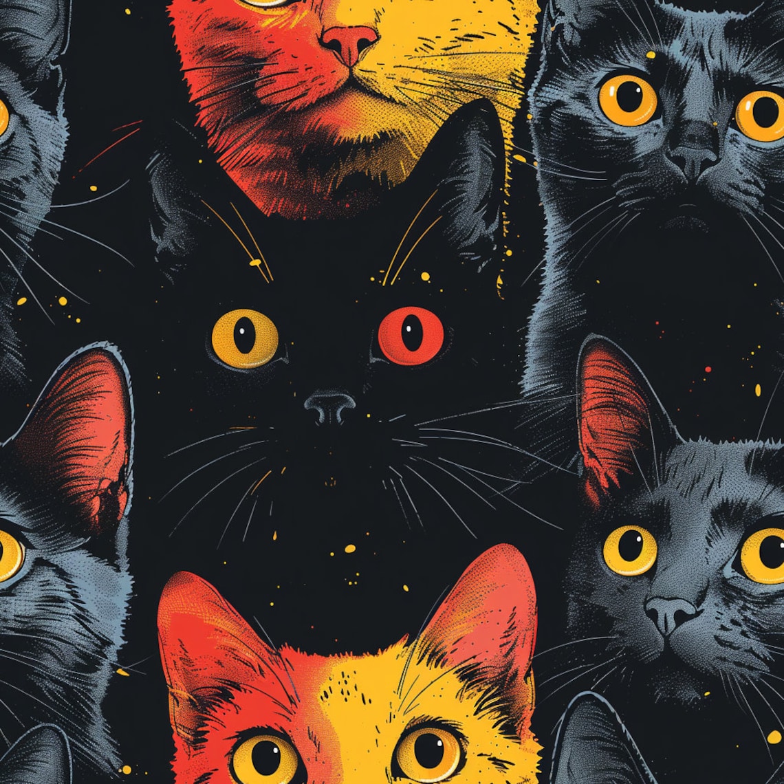 Seamless Patterns - Graffiti Style Cats - Digital Scrapbook Paper - 5 ...