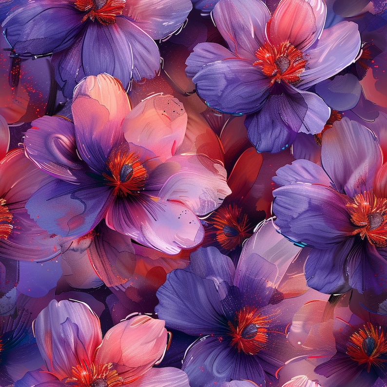 Seamless Patterns Vibrant Purple Flowers - Digital Scrapbook Paper - 4 ...