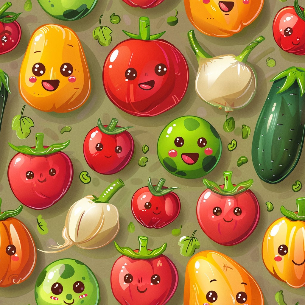 10 CARTOON SMILING VEGETABLE Digital Paper | Commercial Use | Seamless ...