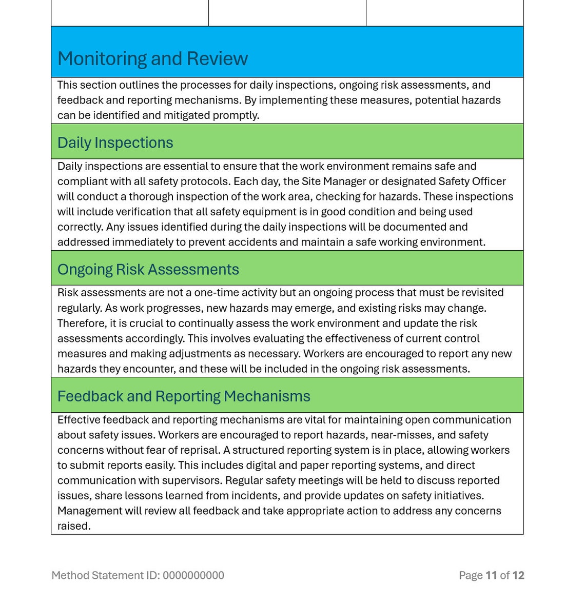 Blank Method Statement Template. Fully Customisable, Editable ...