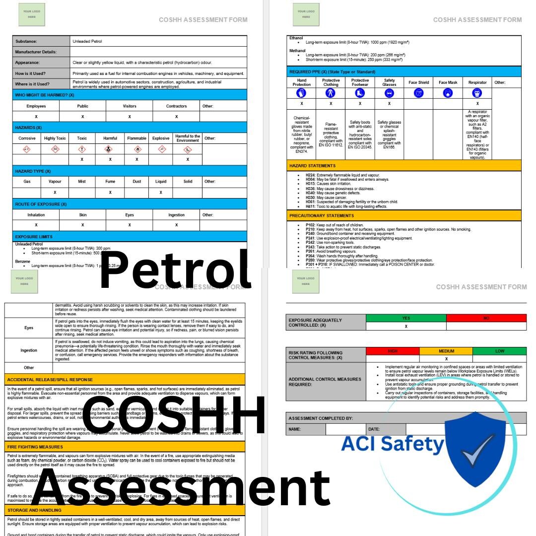 Petrol COSHH Assessment Template – MS Word - Etsy