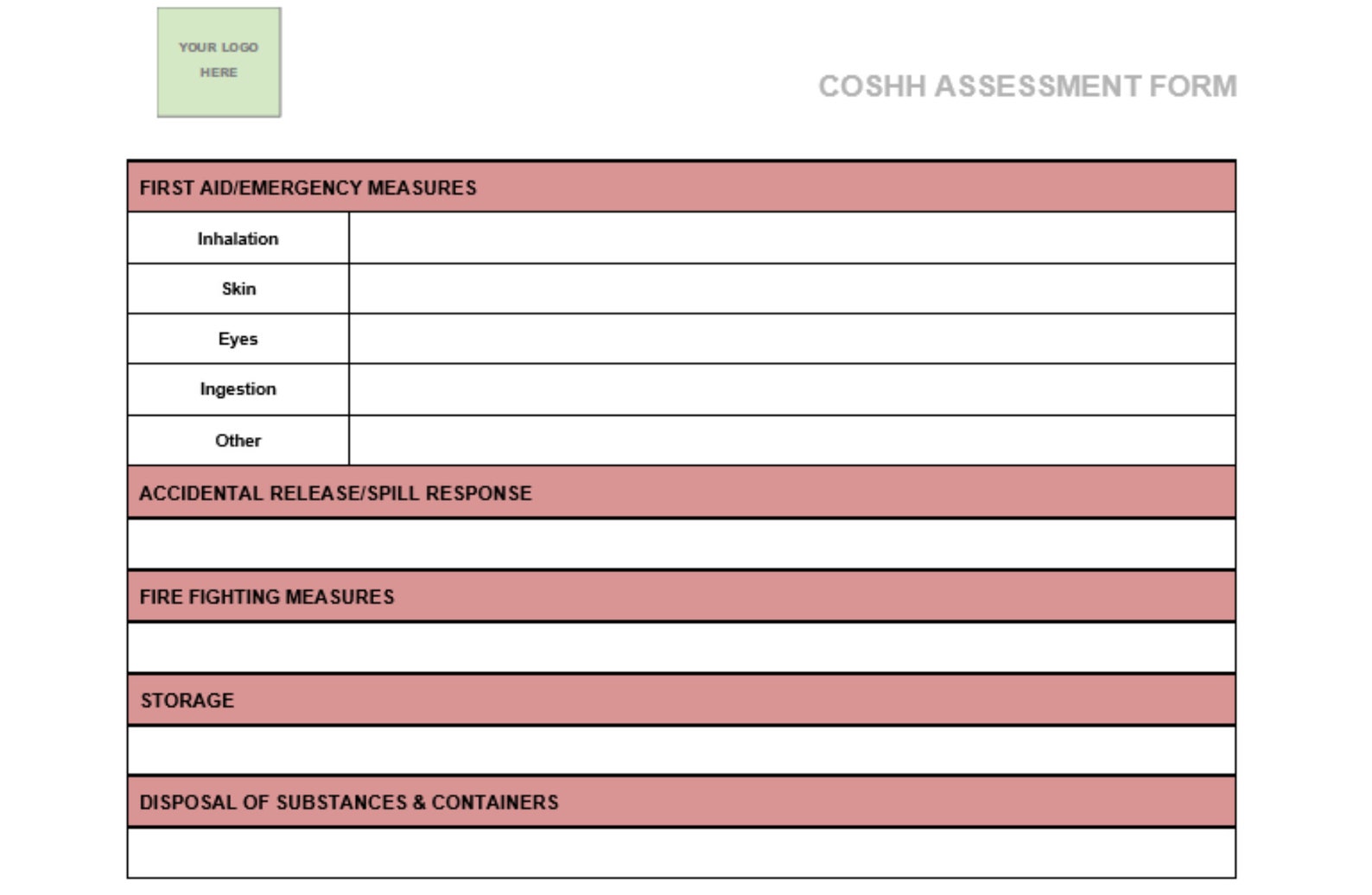 Blank COSHH Assessment Template MS Word, Fully Customisable, Editable ... Blank COSHH Assessment Template MS Word, Fully Customisable, Editable ...