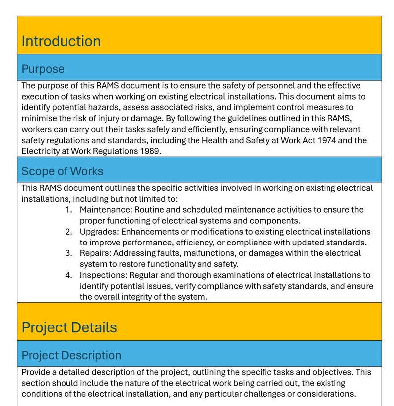 Electrical Work Method Statement Template, Risk Assessment, Electrical ...