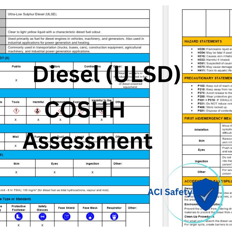 Diesel (ULSD) COSHH Assessment Template - Etsy