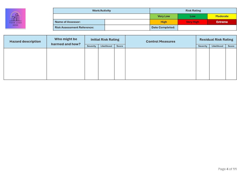 Blank Risk Assessment Template in Word – Fully Customisable for Your ...