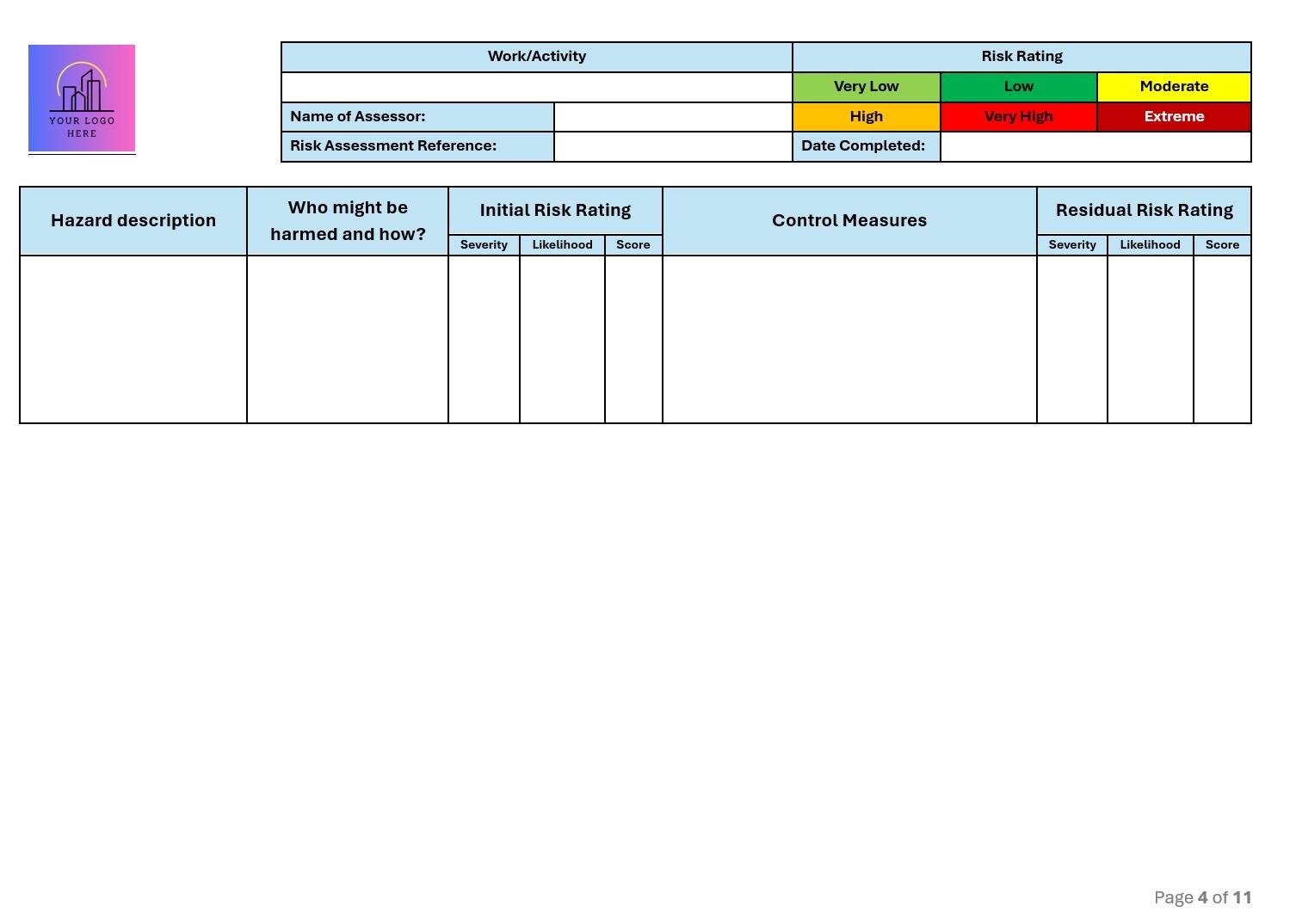 Blank Risk Assessment Template in Word – Fully Customisable for Your ...