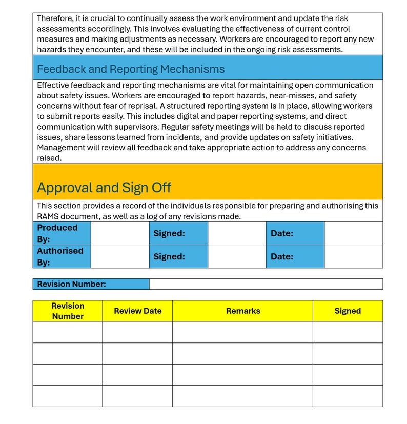 Blank RAMS Template, Blank Method Statement Template, Blank Risk ...