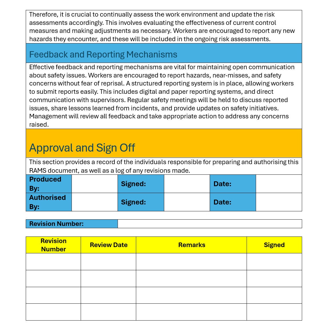 Blank Rams Template Blank Method Statement Template Blank Risk Assessment Fully Editable
