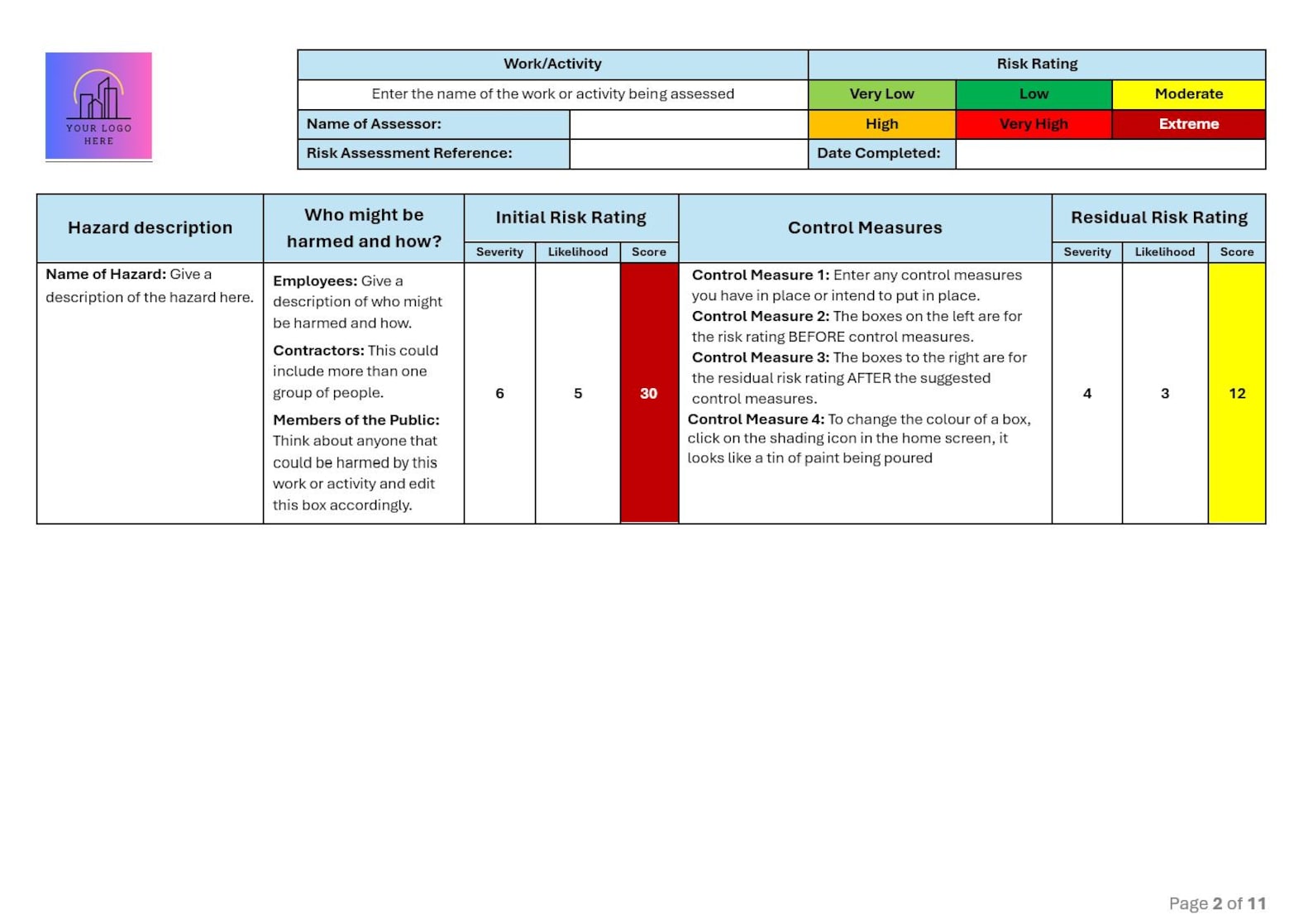 Blank Risk Assessment Template in Word – Fully Customisable for Your ...