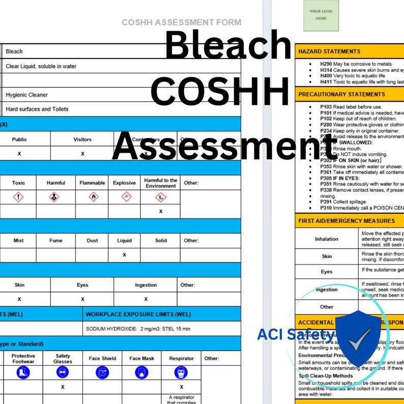 Bleach COSHH Assessment Template - Etsy