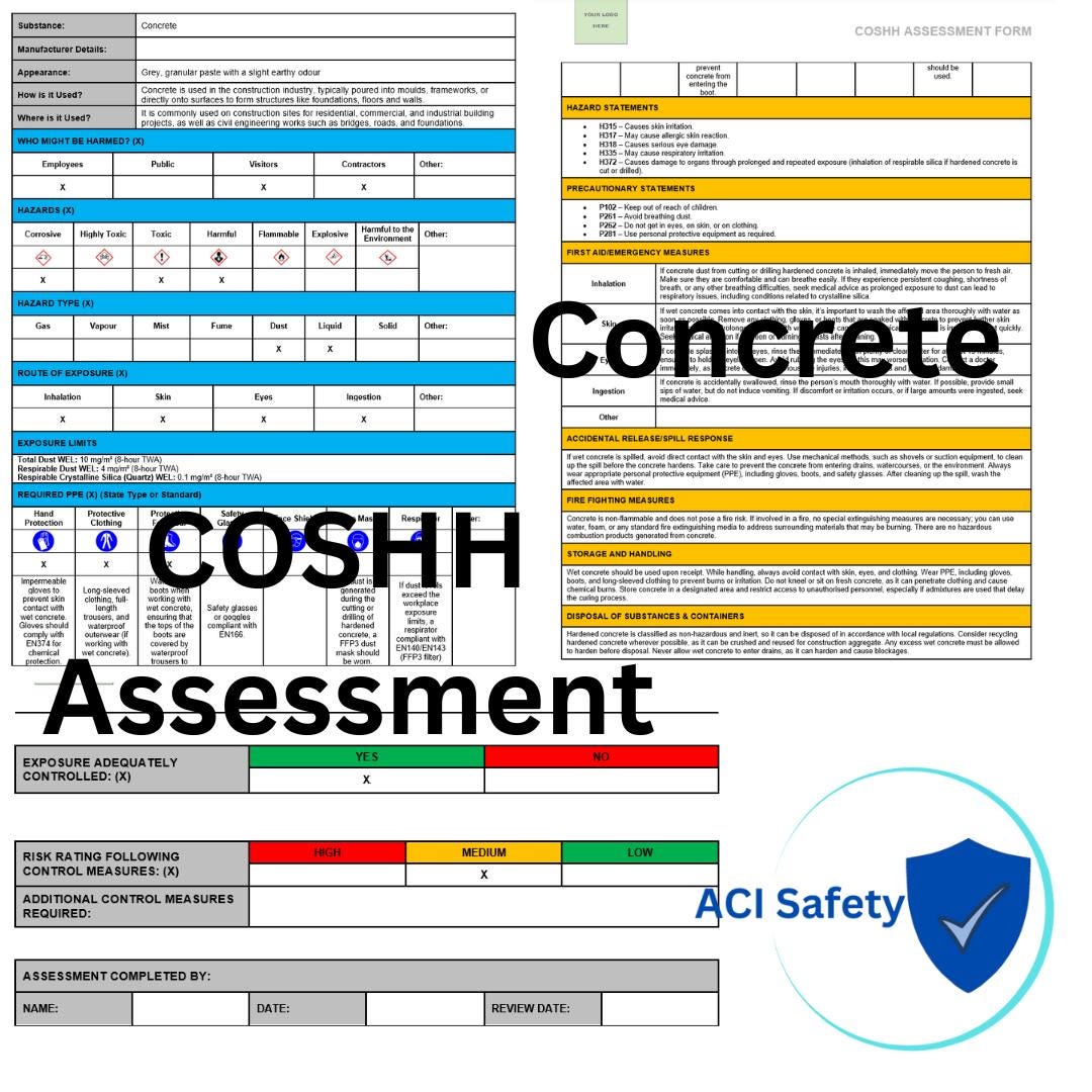 Concrete COSHH Assessment Template – MS Word - Etsy