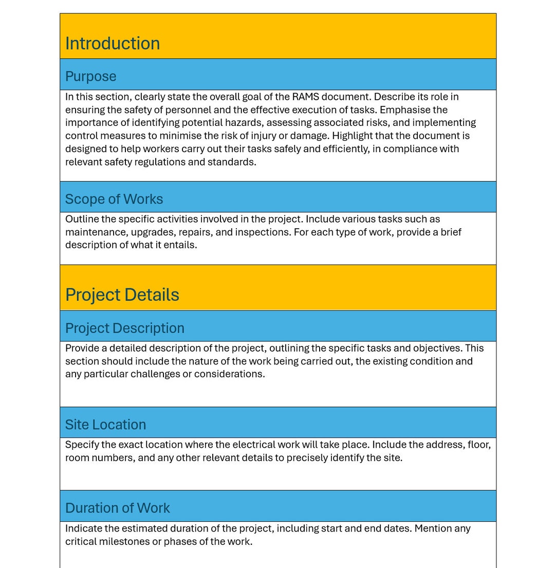 Blank RAMS Template, Blank Method Statement Template, Blank Risk ...