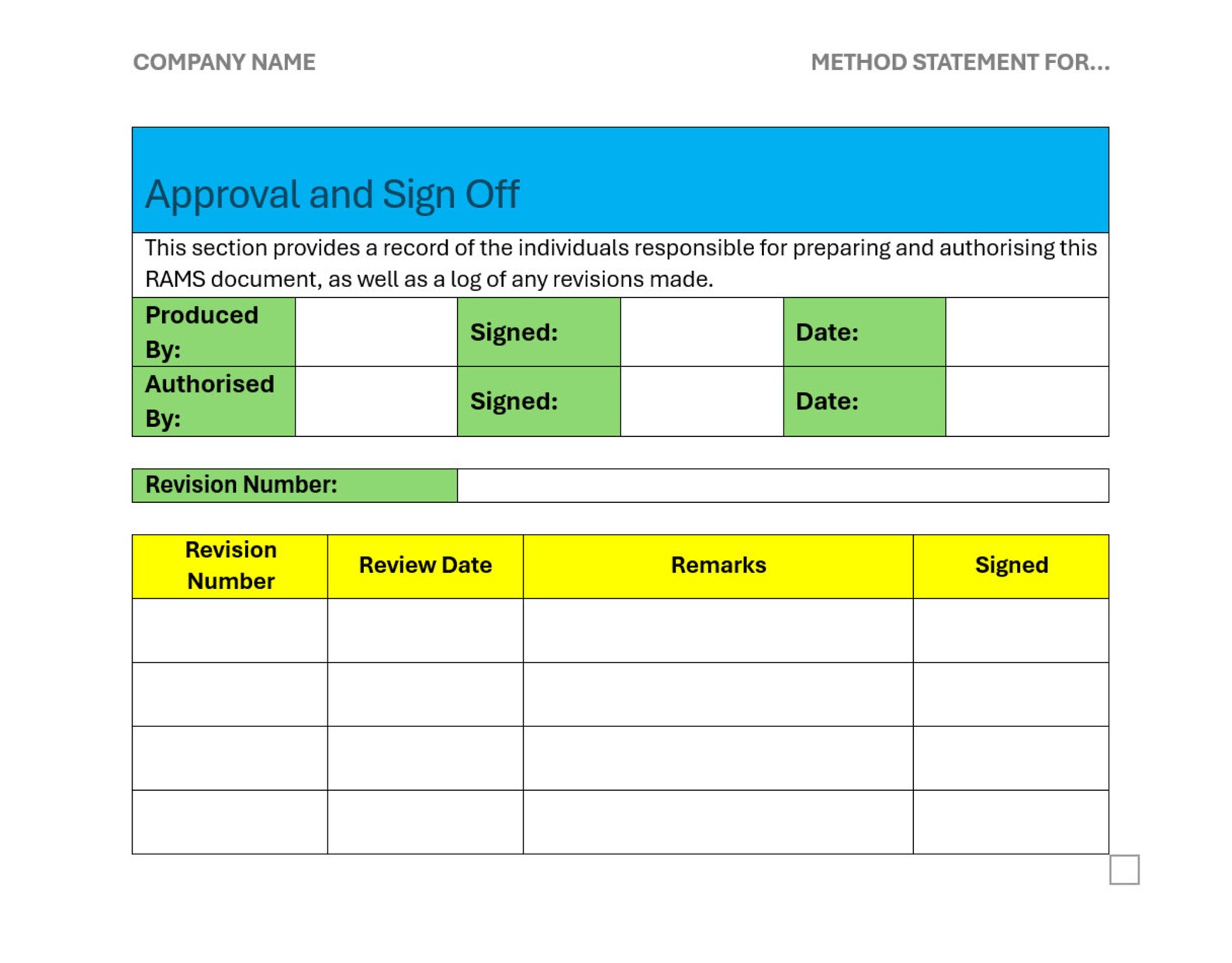 Blank Method Statement Template. Fully Customisable, Editable ...