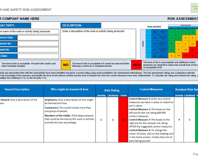 Editable Risk Assessment Template - Etsy UK
