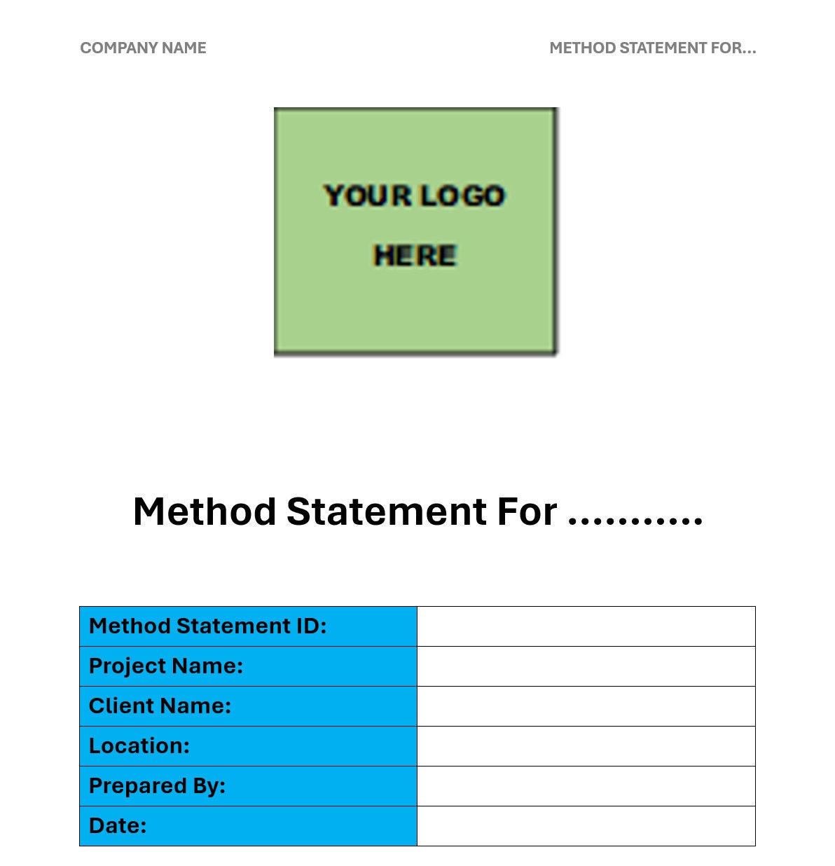 Blank Method Statement Template Fully Customisable Editable Brandable Add Your Logo