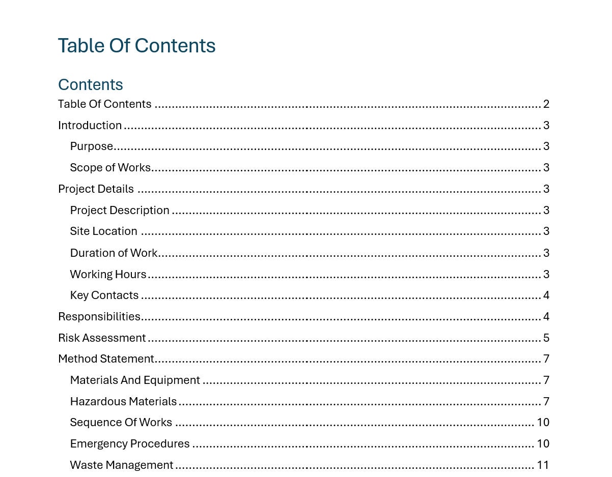 Blank Rams Template Blank Method Statement Template Blank Risk Assessment Fully Editable