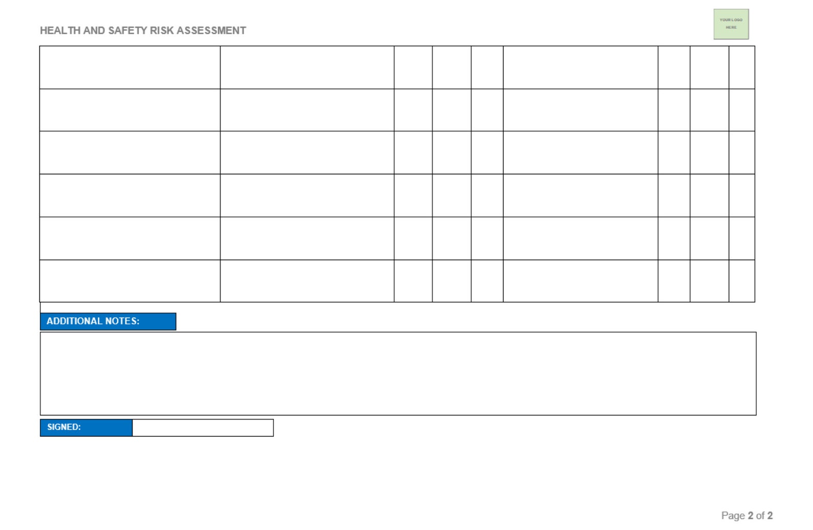Blank Risk Assessment Template - MS Word, Fully Customisable, Editable ...