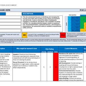 Kayaking Risk Assessment - MS Word, Fully Customisable, Editable and ...
