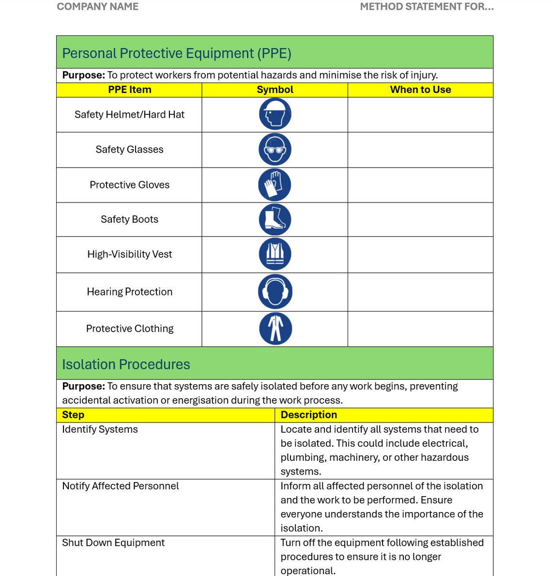 Blank Method Statement Template. Fully Customisable, Editable ...