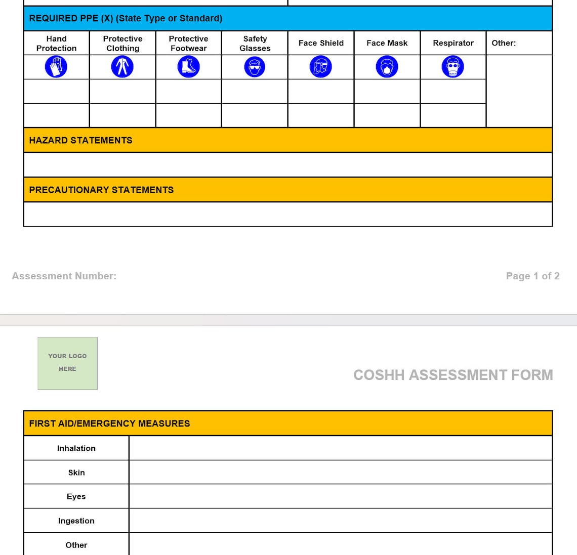 Blank COSHH Assessment Template - MS Word, Fully Customisable, Editable ...